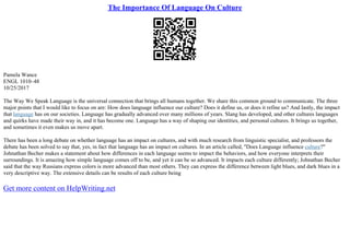 The Importance Of Language And Culture | PDF