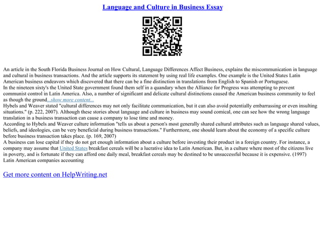 The Importance Of Language And Culture | PDF