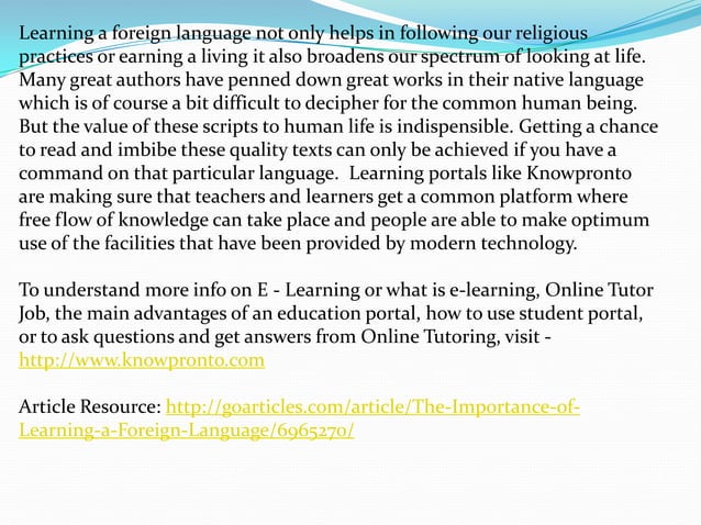 The importance of learning a foreign language | PPTX