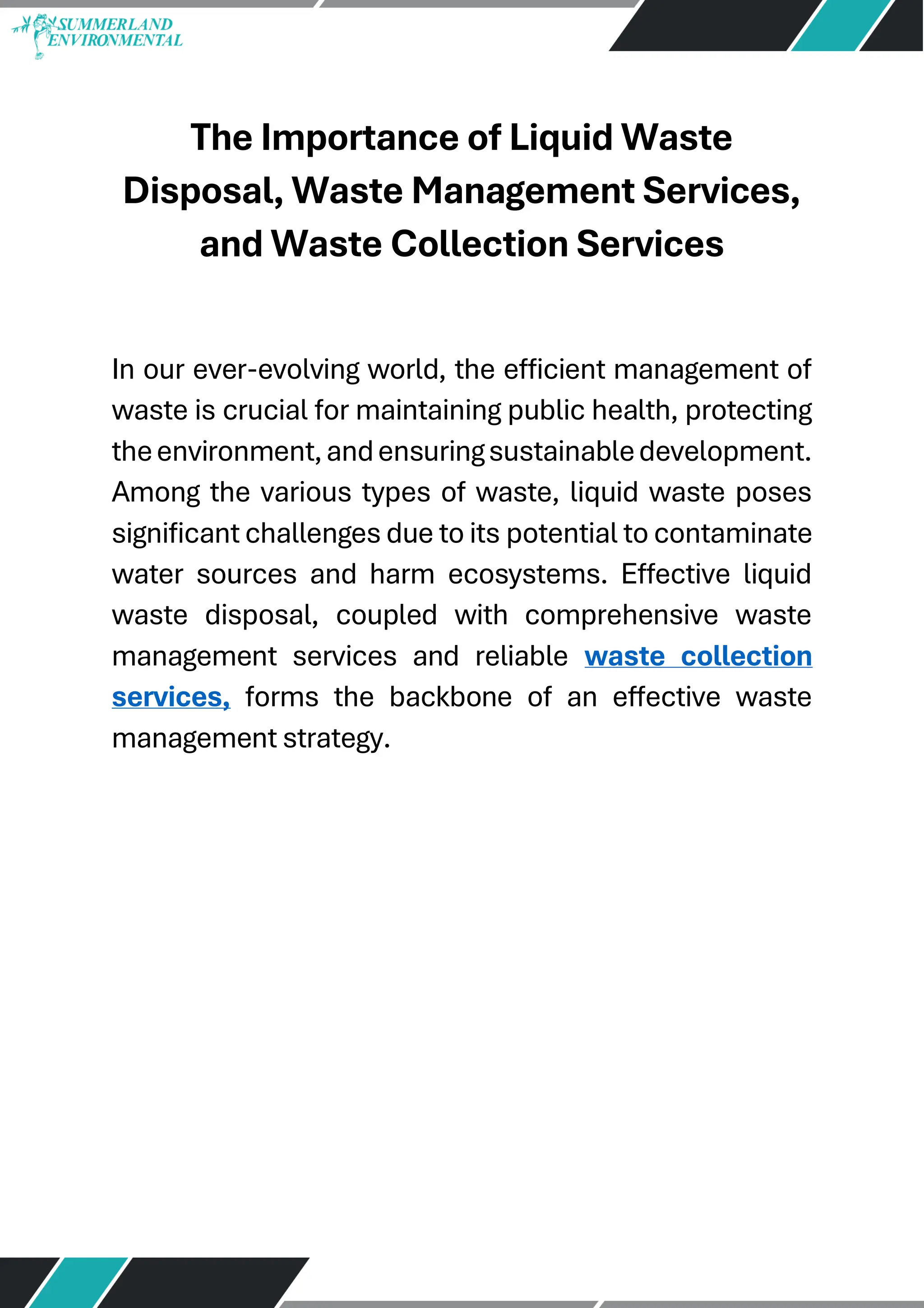 The Importance of Liquid Waste Disposal, Waste Management Services, and ...