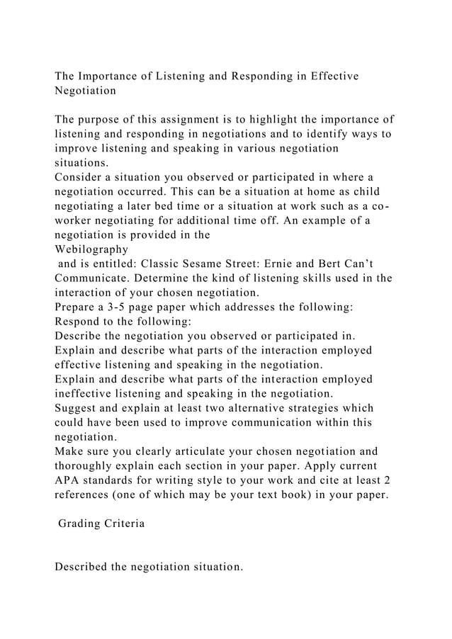 The Importance of Listening and Responding in Effective Negotiation.docx