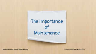 The Importance of Maintenance | PDF