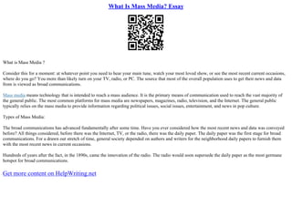 The Importance Of Mass Media | PDF