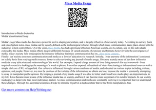 The Importance Of Mass Media | PDF