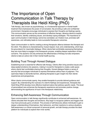 The Importance of Open Communication in Talk Therapy by Therapists like ...