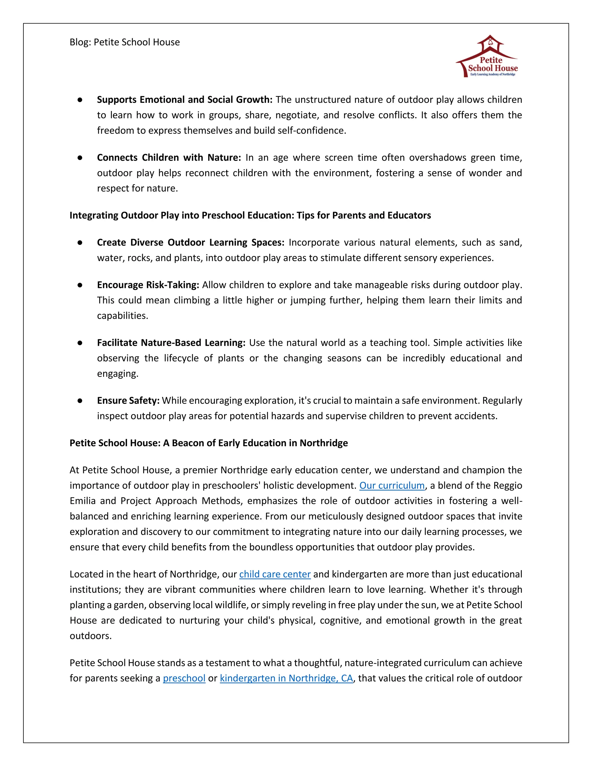 The Importance of Outdoor Play for Preschoolers: Benefits & Tips | PDF