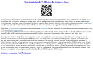 The Importance Of Overpopulation | PDF