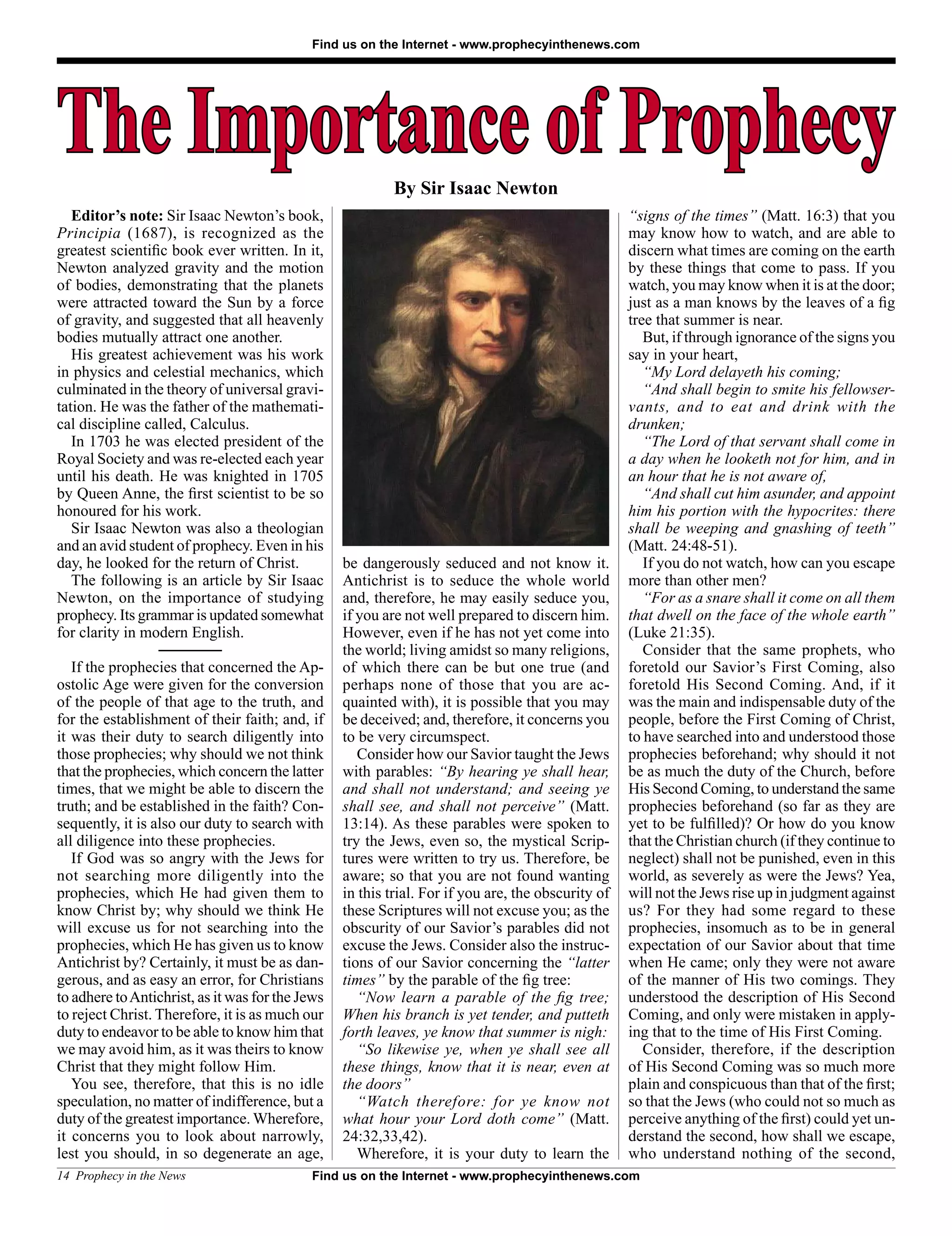 The Importance Of Prophecy By Sir Isaac Newton - Prophecy In The News ...