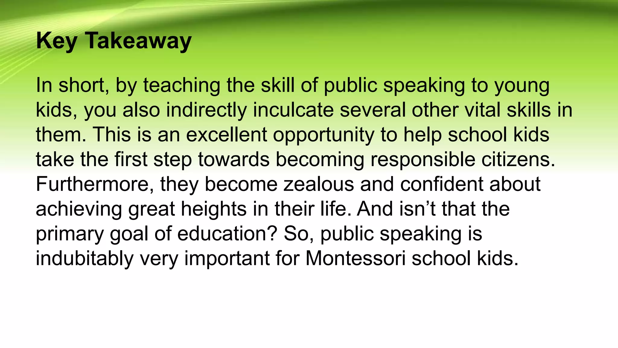 The Importance of Public Speaking for Montessori School Kids | PPTX