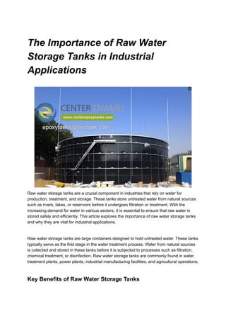 The Importance of Raw Water Storage Tanks in Industrial Applications.docx