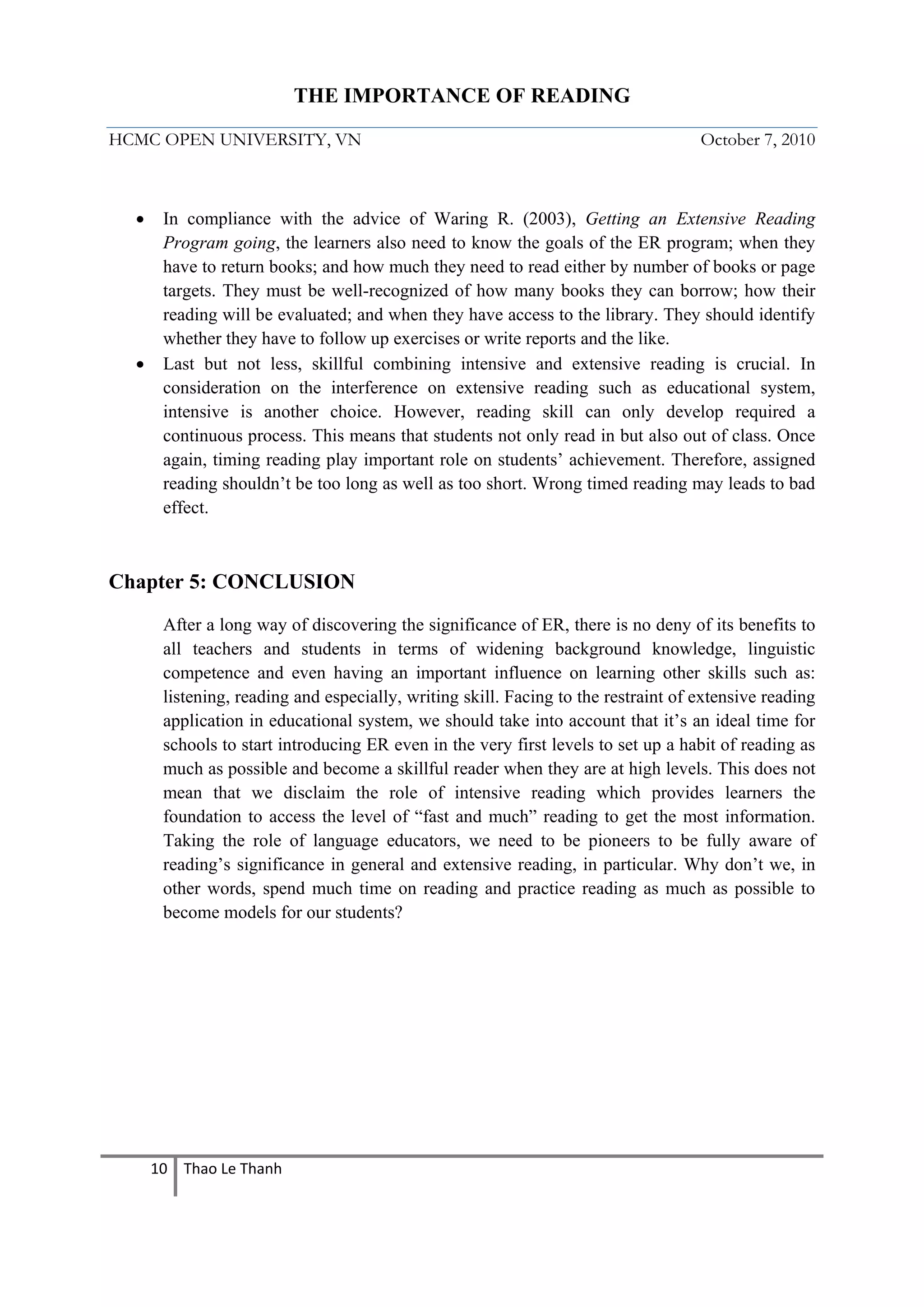 The importance of reading on teaching and learning | PDF