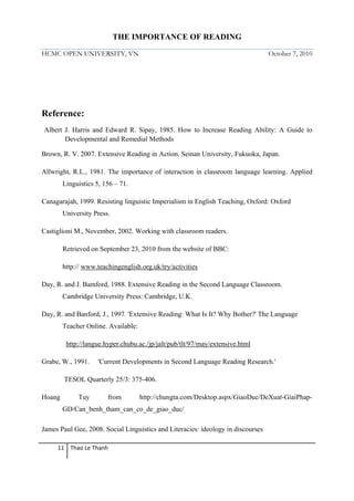 The importance of reading on teaching and learning | PDF