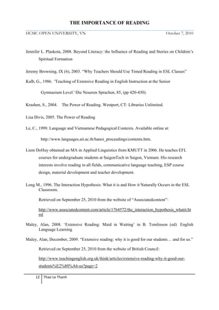 The importance of reading on teaching and learning | PDF