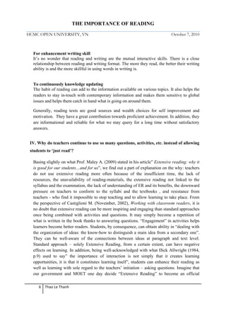 The importance of reading on teaching and learning | PDF