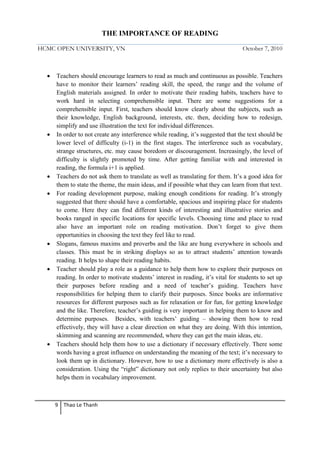 The importance of reading on teaching and learning | PDF