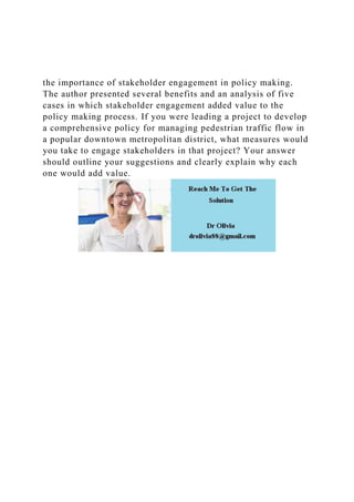 the importance of stakeholder engagement in policy making. The a.docx