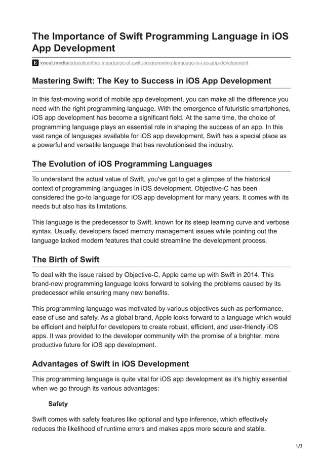 The Importance Of Swift Programming Language In Ios App Development Pdf