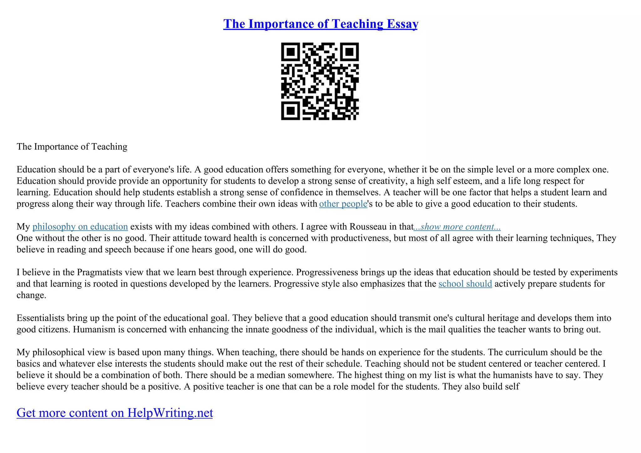 The Importance Of Teaching Essay | PPT