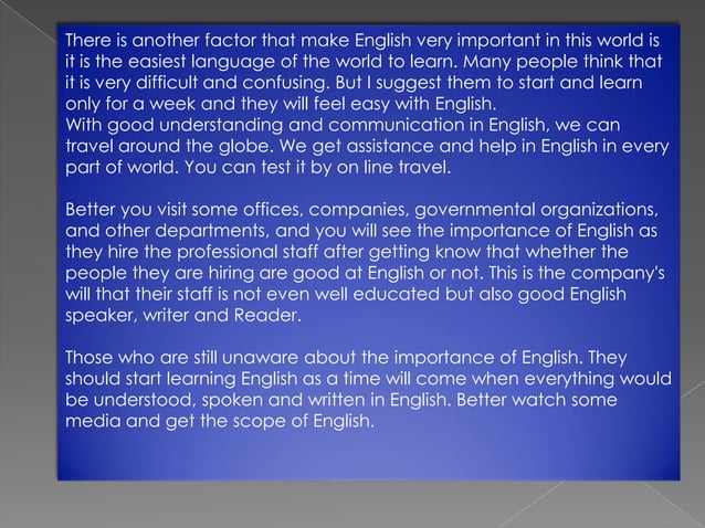 The importance of the english language | PPTX | Education