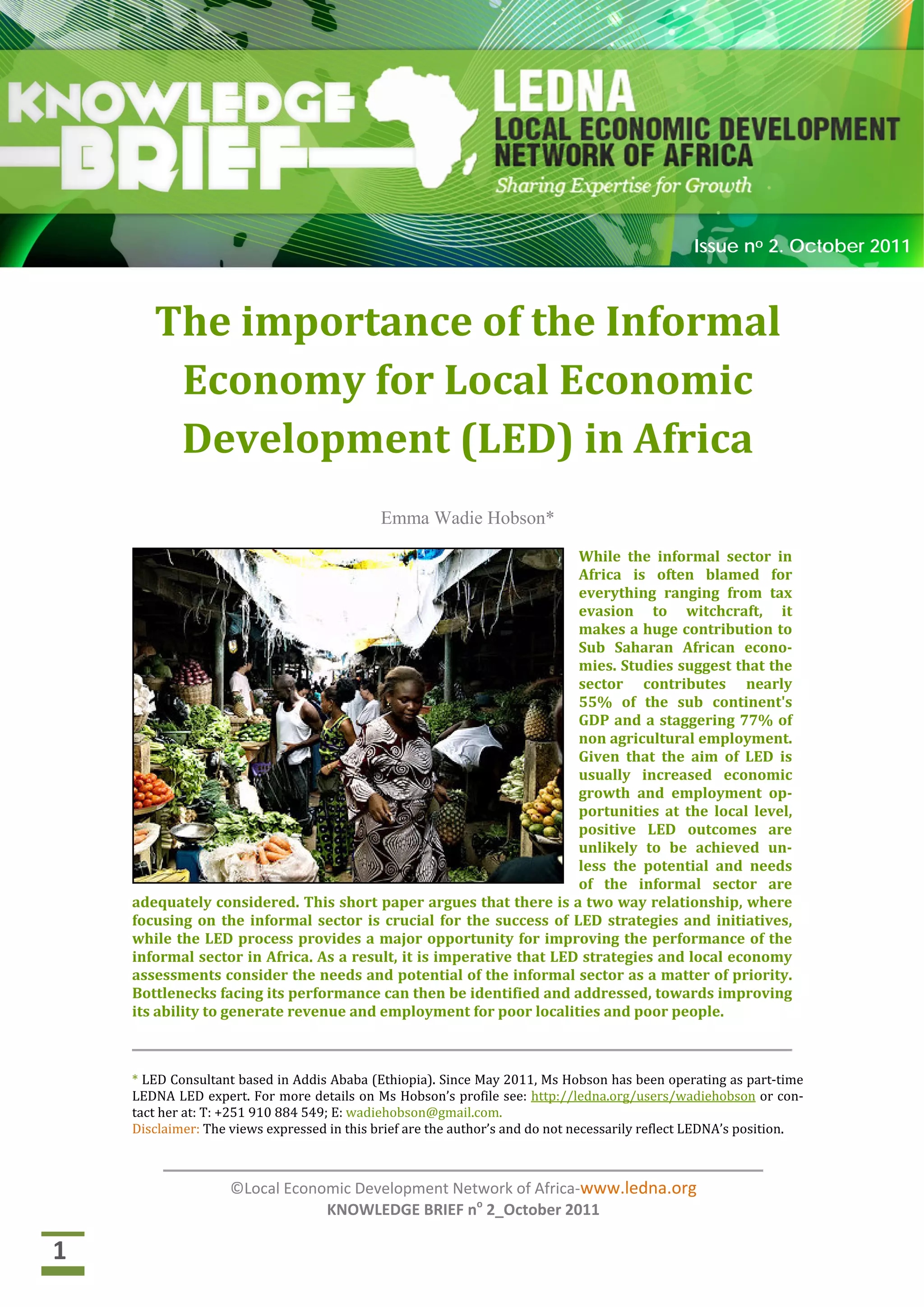 The importance of the informal economy for local economic development ...