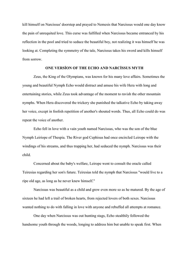 The myth of narcissus and echo ( their traces in the modern world) | PDF