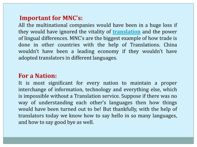 The importance of translation | PPTX | Business | Business and Finance