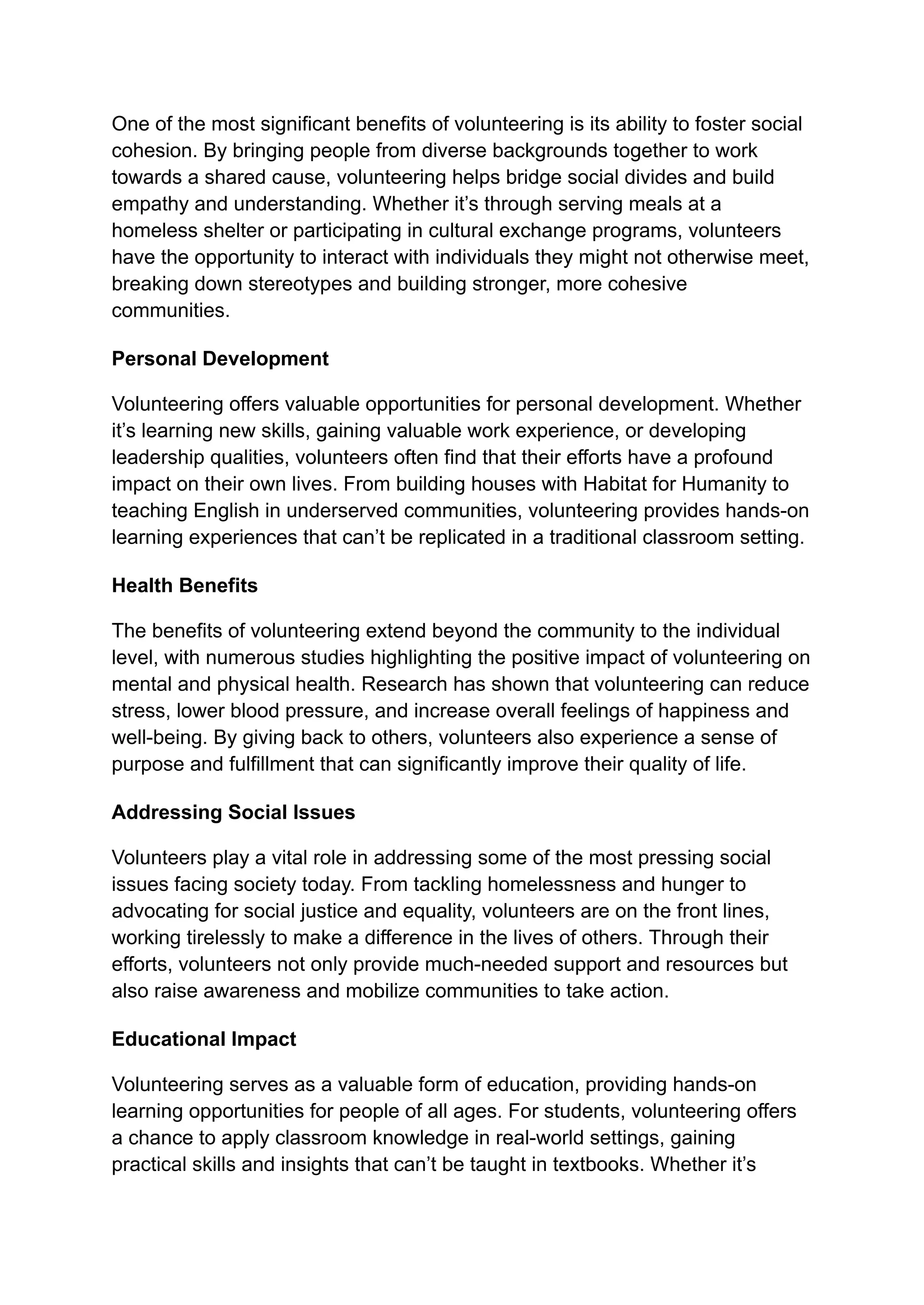 The Importance of Volunteering in Society | PDF