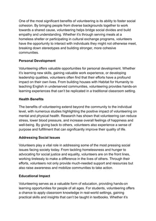 The Importance of Volunteering in Society | PDF