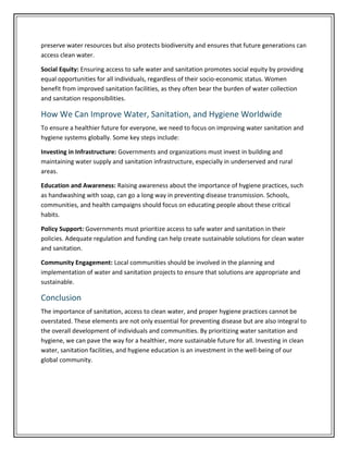 The Importance of Water, Sanitation, and Hygiene for a Healthy Future | PDF