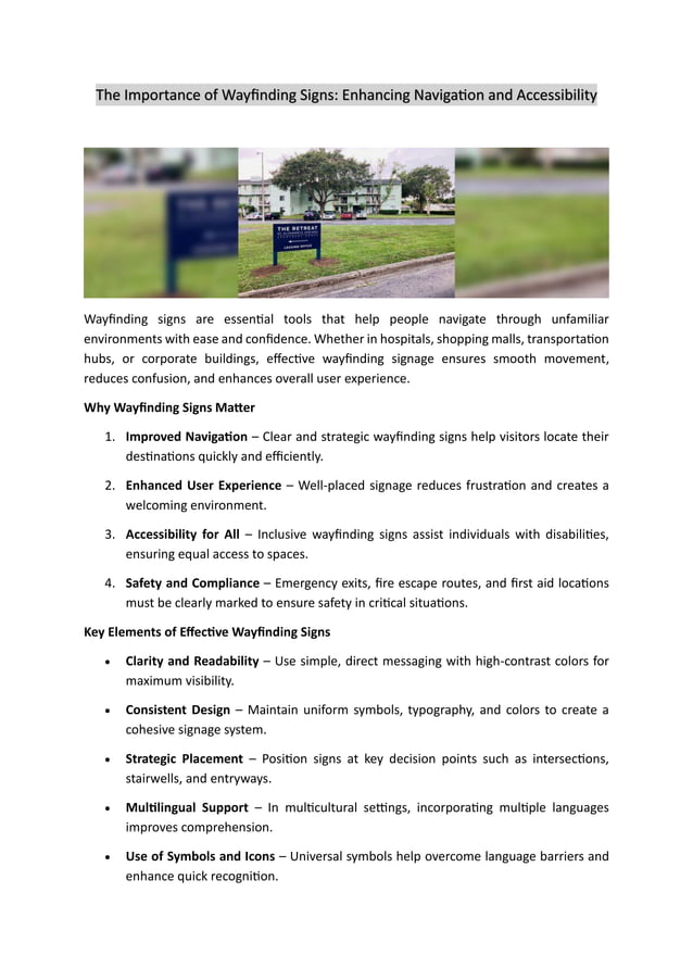 The Importance of Wayfinding Signs: Enhancing Navigation and Accessibility | PDF