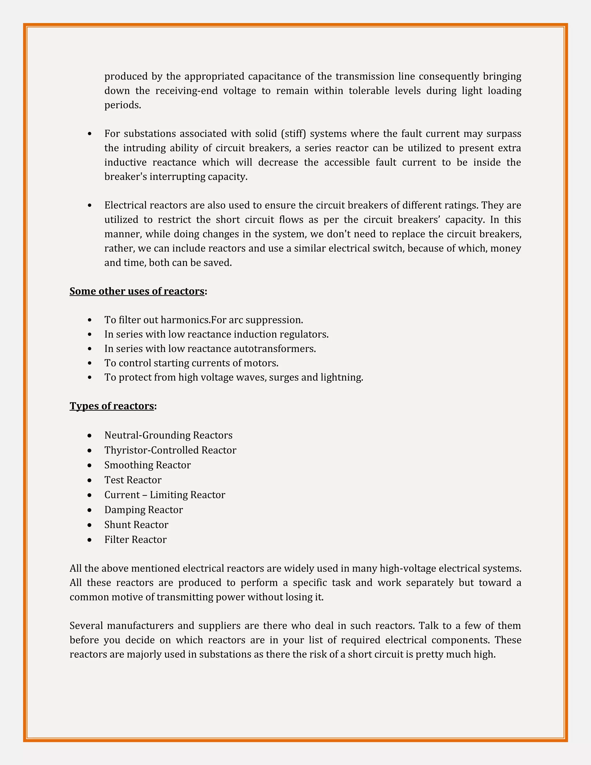 The important use of reactors in substations | PDF