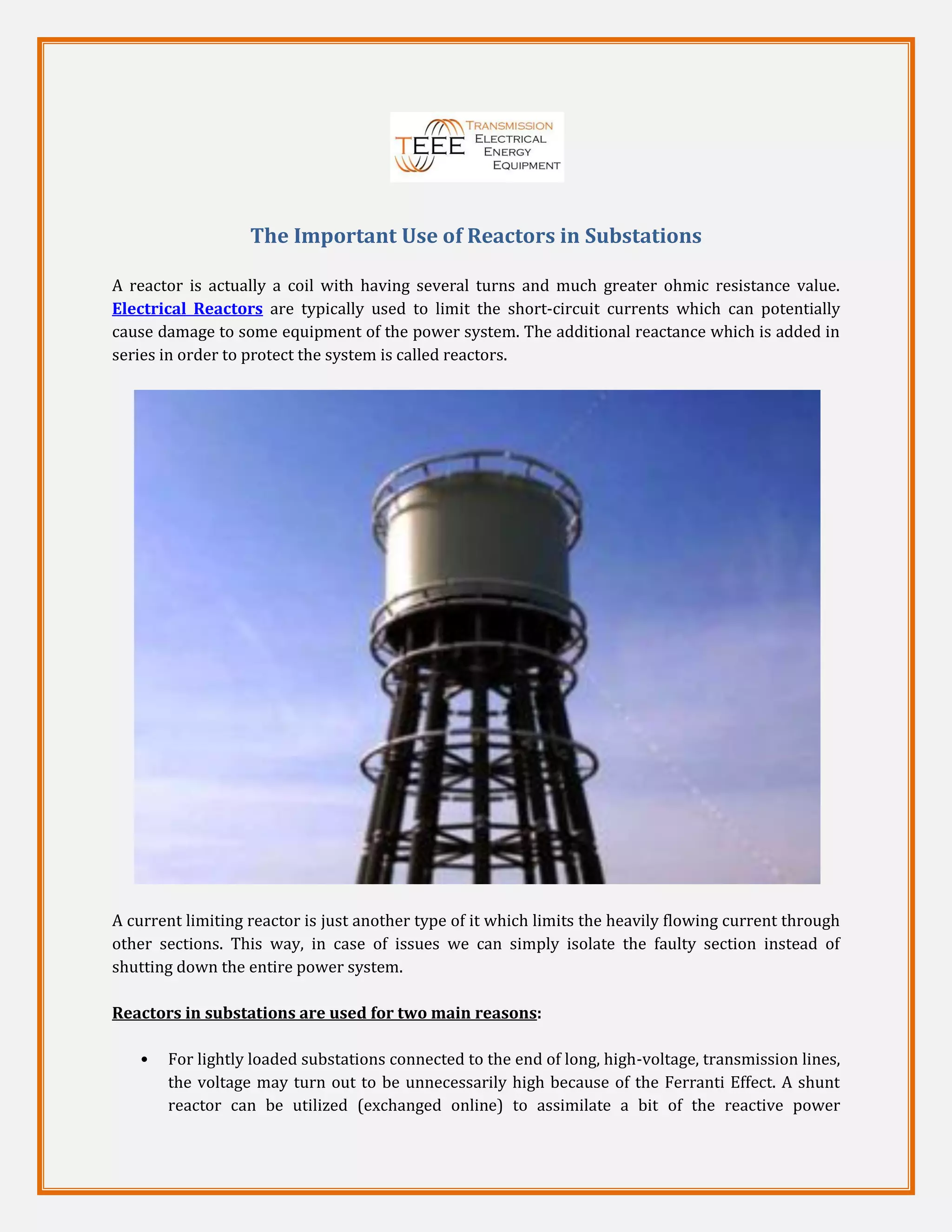 The important use of reactors in substations | PDF