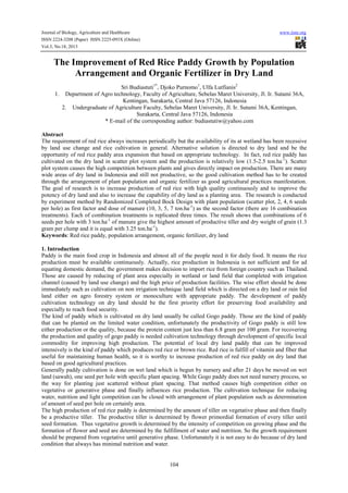 The improvement of red rice paddy growth by population arrangement and ...
