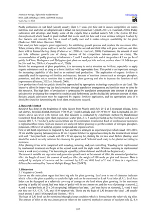 The improvement of red rice paddy growth by population arrangement and ...