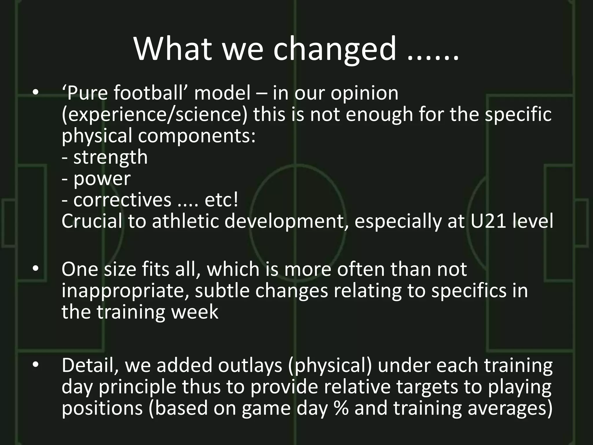 The In-Season Microcycle 'Physical themes dervied from tactical ...