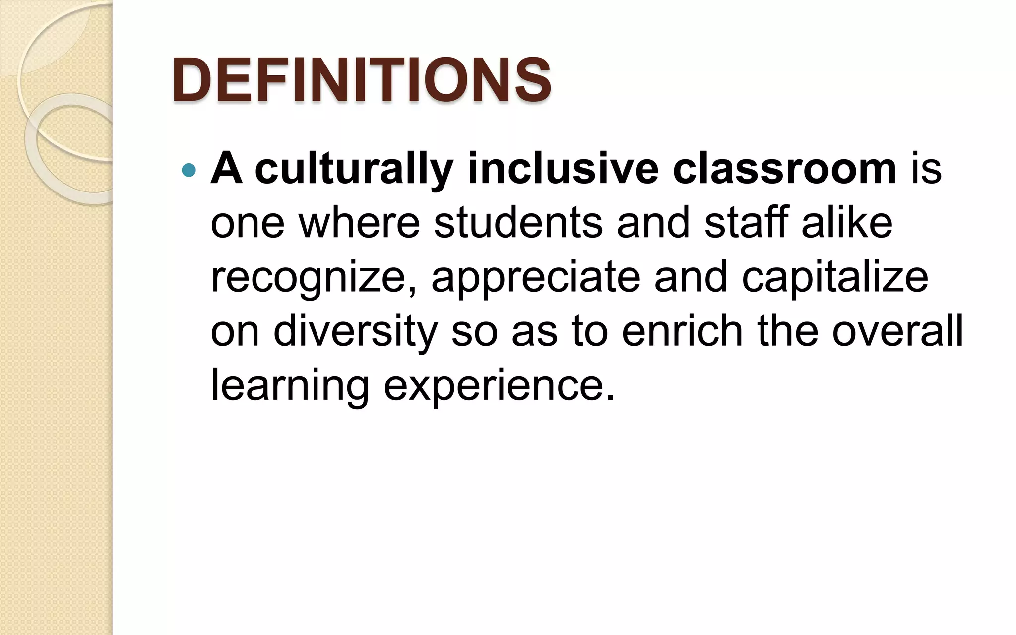 The inclusive and multicultural classroom | PPTX