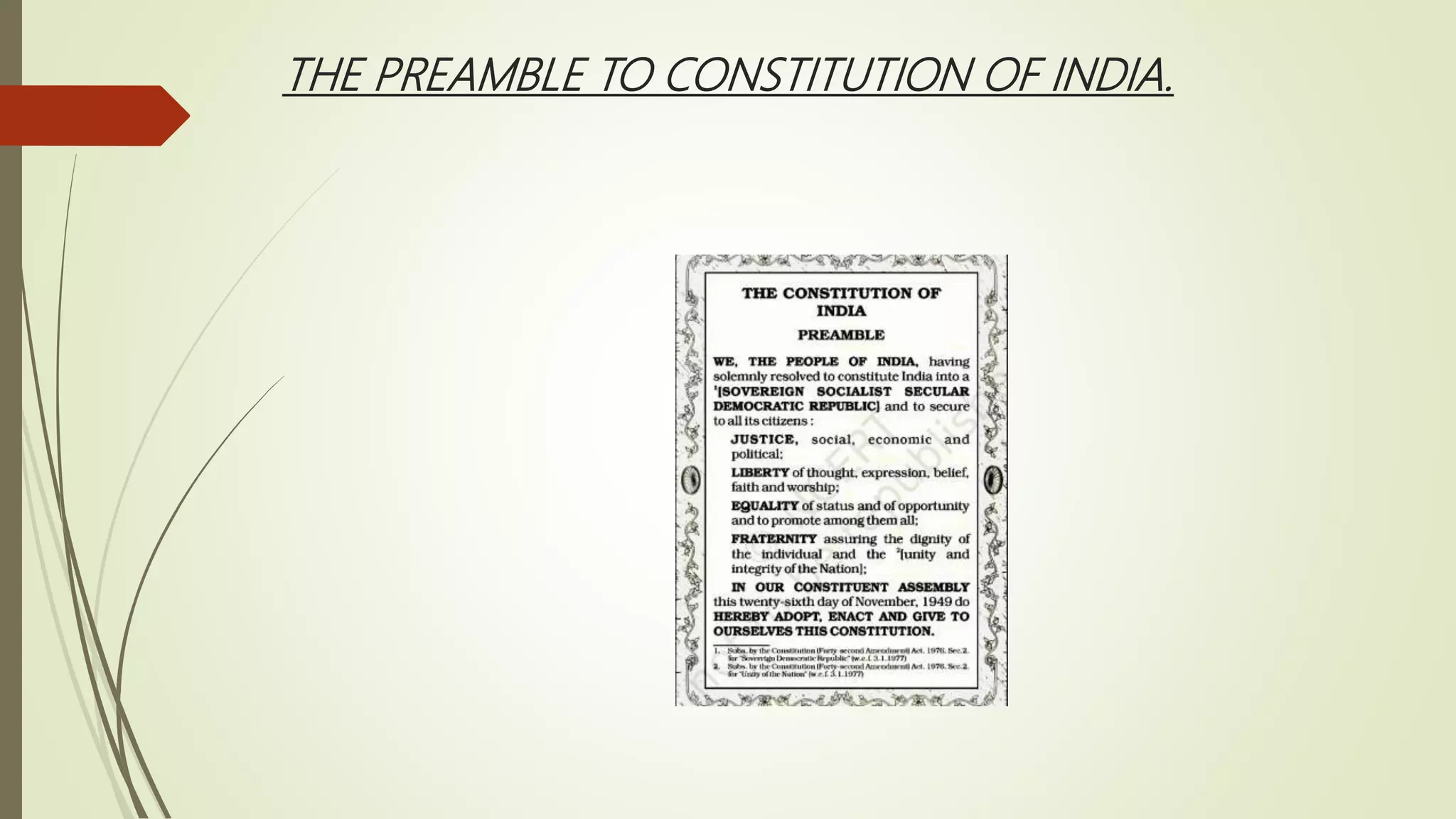 THE INDIAN CONSTITUTION PREAMBLE FUNDAMENTAL DUTIES AND RIGHTS_082904.pptx