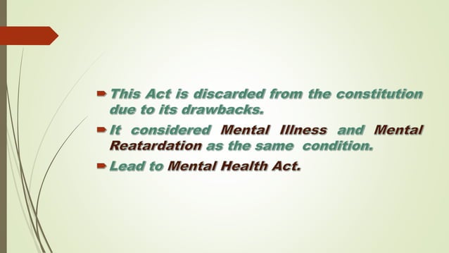 The indian lunacy act(1912) | PPTX | Mental Health | Diseases and ...