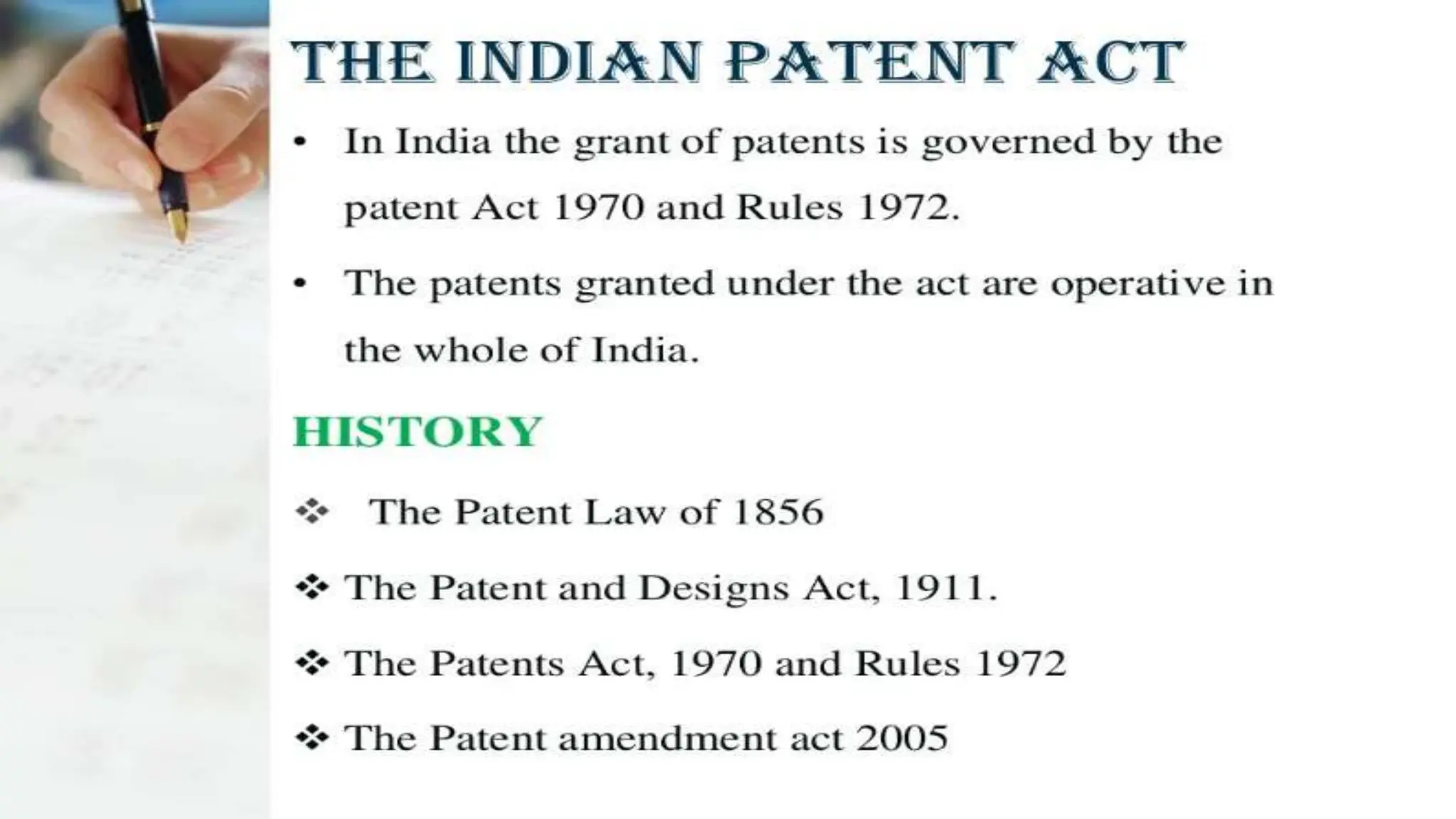The Indian Patent Act - 1970 (Old Act) | PPTX