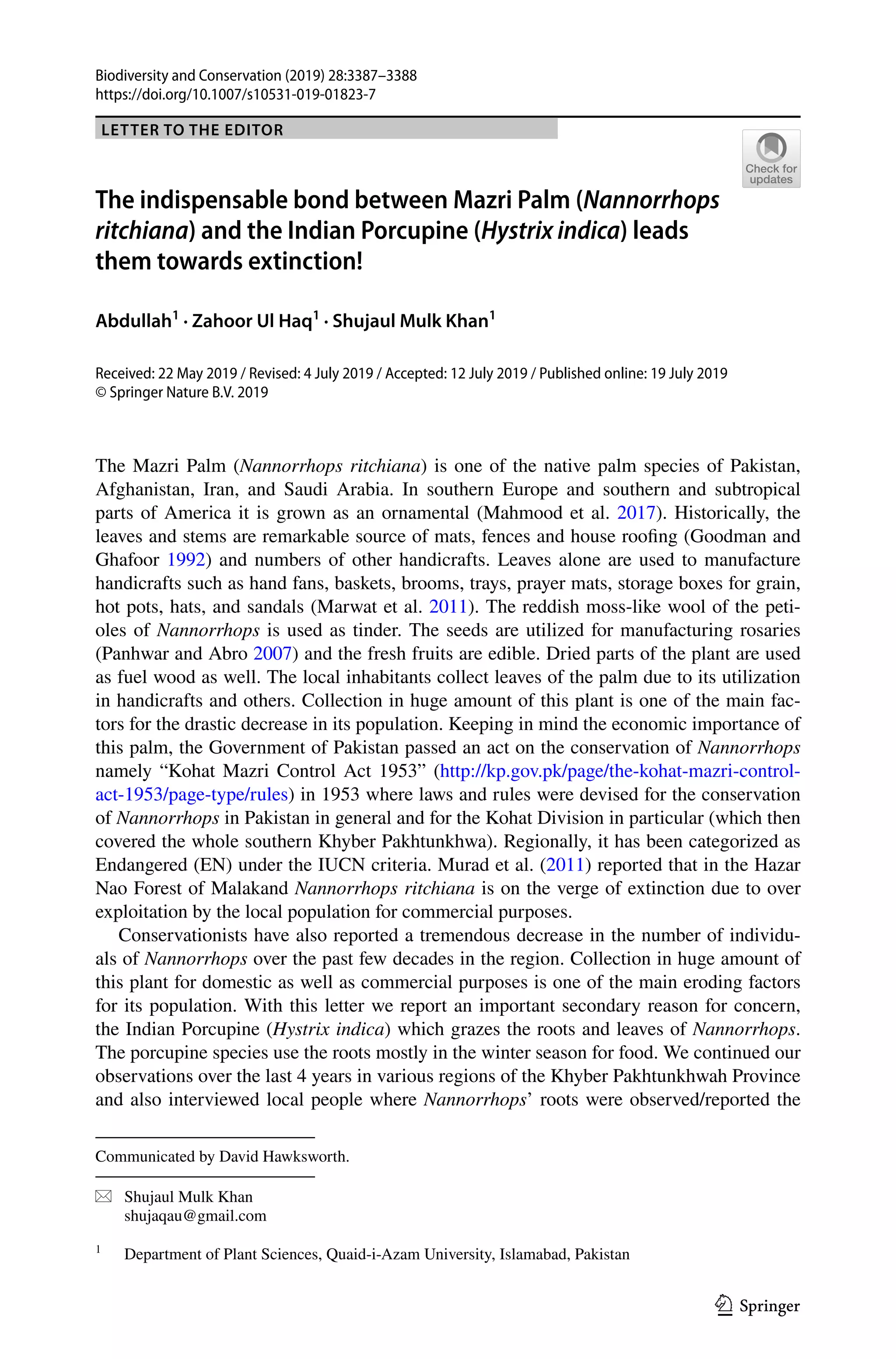 The indispensable bond between mazri palm (nannorrhops ritchiana) and ...