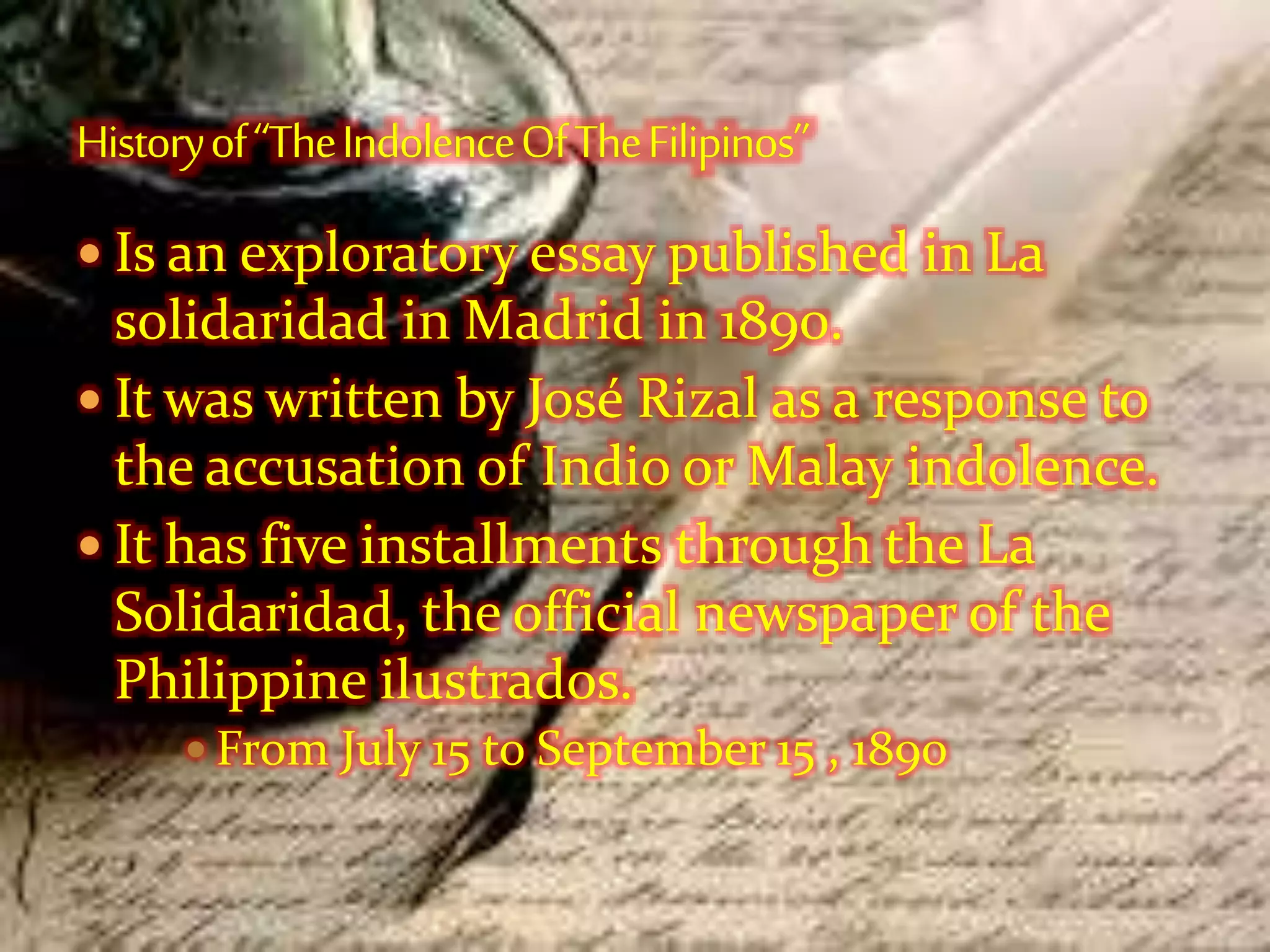 The Indolence of Filipinos | PPTX