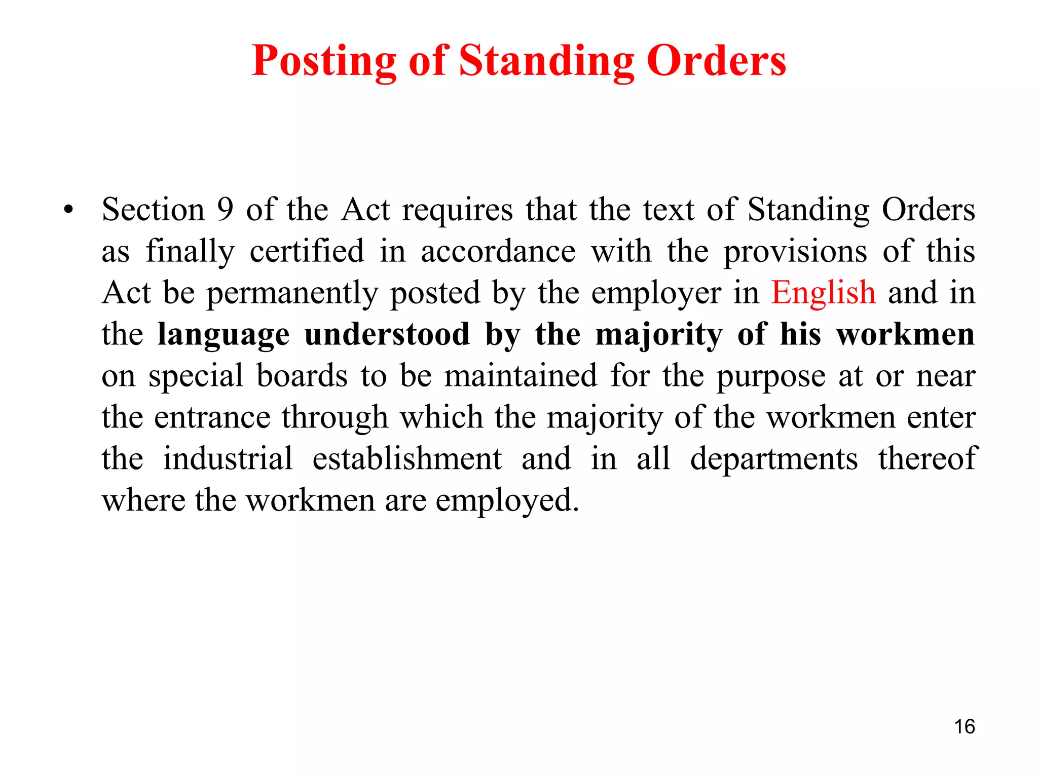 The Industrial Employment Standing Orders Act, 1946 | PPTX