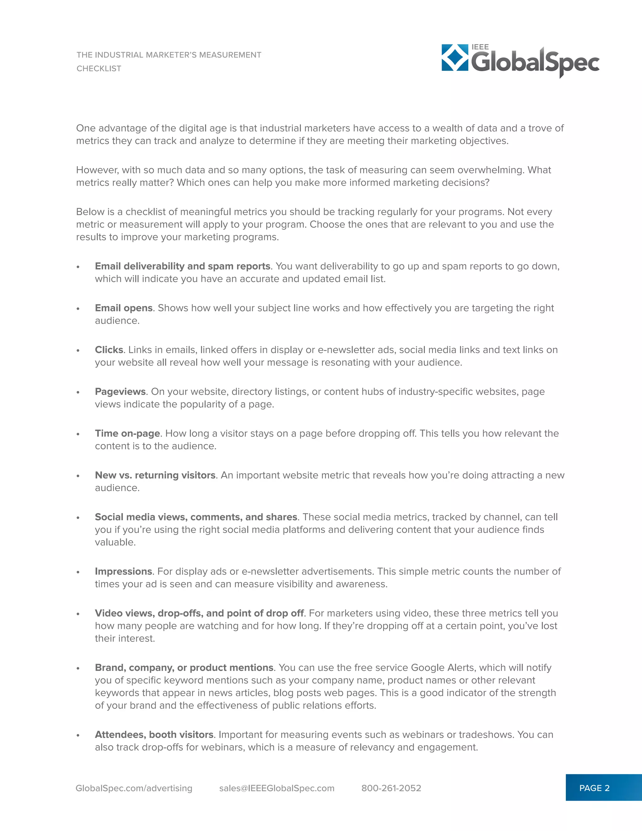 The Industrial Marketer’s Measurement Checklist | PDF