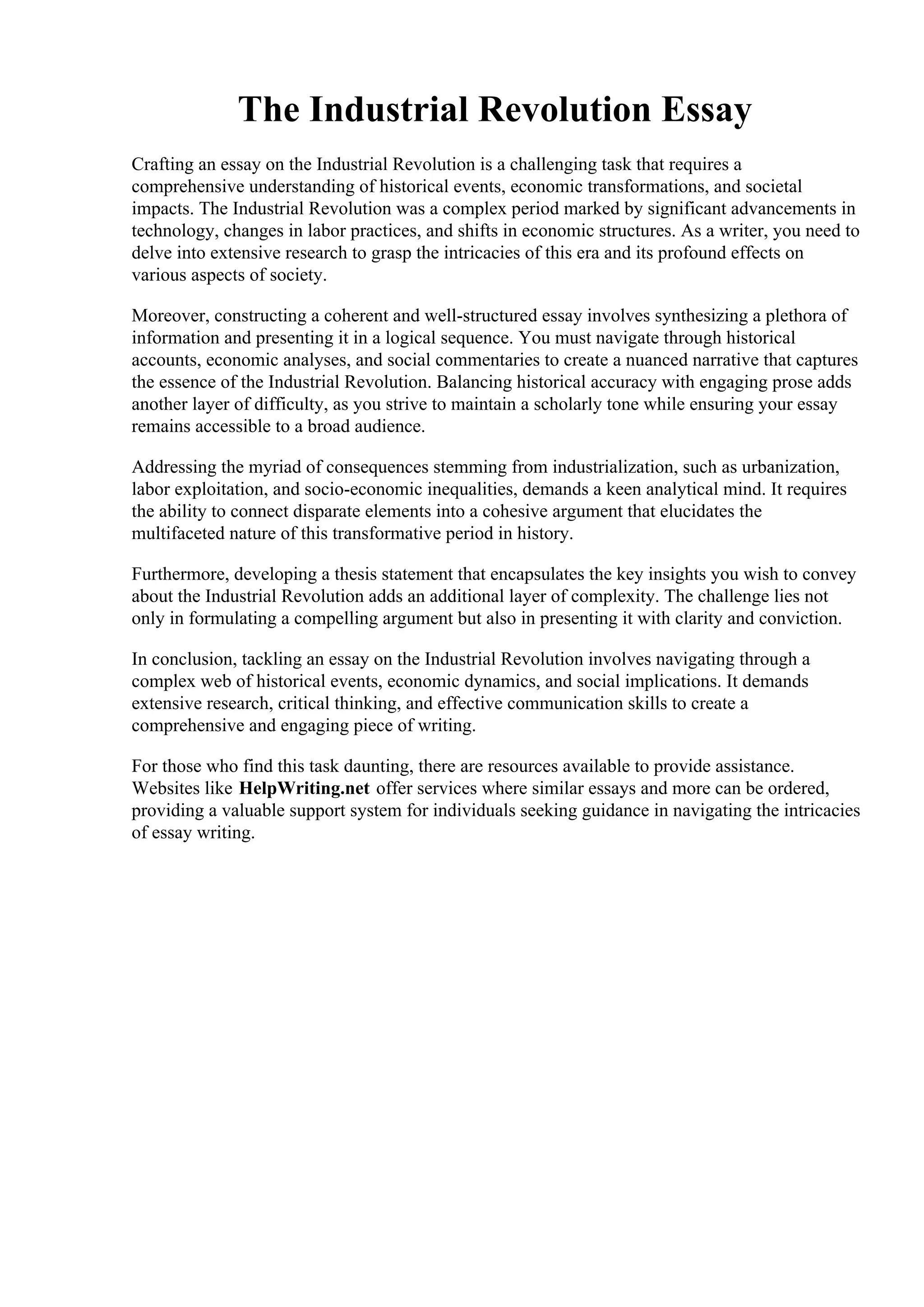 The Industrial Revolution Essay | PDF