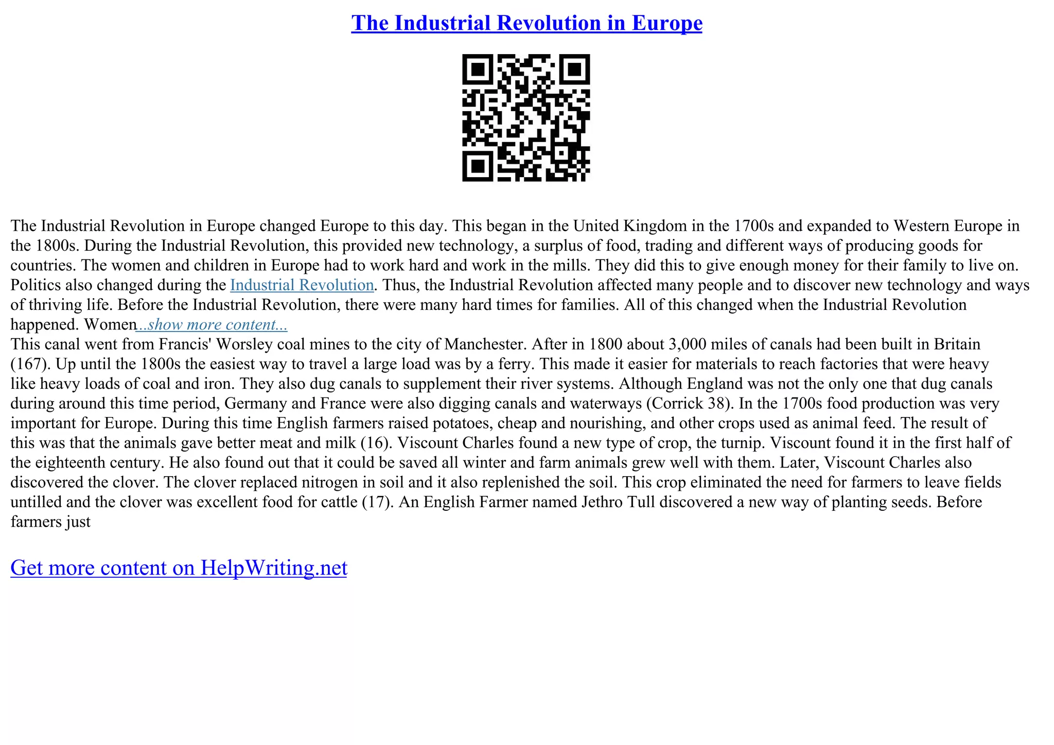 The Industrial Revolution In Europe | PDF
