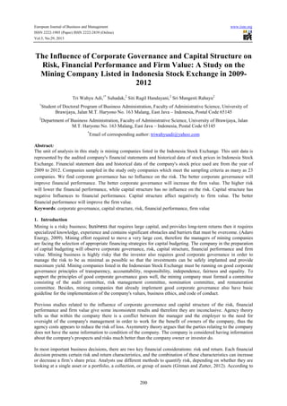 The influence of corporate governance and capital structure on risk, financial performance and ...