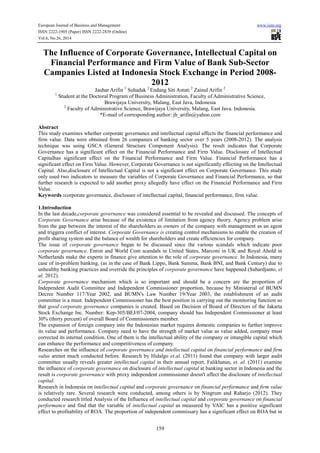 The influence of corporate governance, intellectual capital on financial performance and firm ...