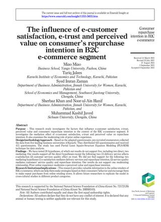 The influence of e-customer satisfaction, e-trust and perceived value ...