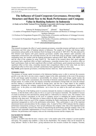 The influence of good corporate governance, ownership structure and bank size to the bank ...