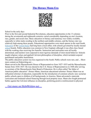 The Influence Of Horace Mann On Public Education | PDF